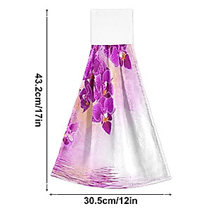 Vnurnrn Purple Florals Water Hanging Tie Towels Absorbent Hand Towel with Hook & Loop for Kitchen Bathroom 2 Pieces