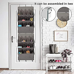 NELLHOMY Over the Door Shoe Organizer, 2 Pack Hanging Shoe Storage Rack with Large Deep Pockets, Grey Shoe Storage Rack with 6 hook for Shoes, Slipper,Home Accessories etc