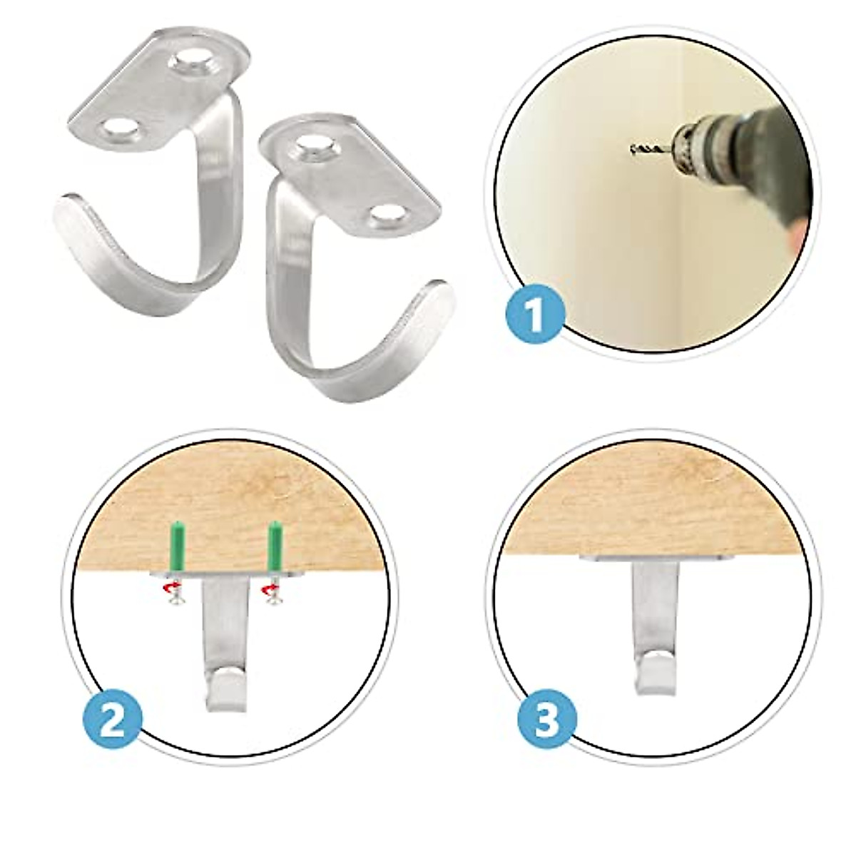 Bivethoi 12 Pcs Stainless Steel Screw Mounted Ceiling Hooks, Under-Shelf Clothes Hook, Heavy Duty Towel/Robe Coat Hook Hanger J-Shaped Hook for Bathroom Kitchen Cabinet Decoration