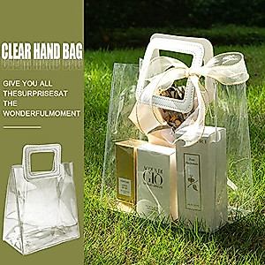Tecmisse 5 Pcs Clear Gift Bag with Handle, Small Transparent Gift Wrap Bags, Reusable Shopping Bags with Handle for Wedding, Baby Shower Birthday, Bridal Party, Goody Bag (7 x4 x 8 Inch)