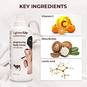 LightenUp, Lactic Acid Lotion | 13.5 Fl oz / 400ml | AHA Body Cream | Fade Dark Spots on Body, Knees, Armpit, Underarm | with Shea Butter, For Women and Men