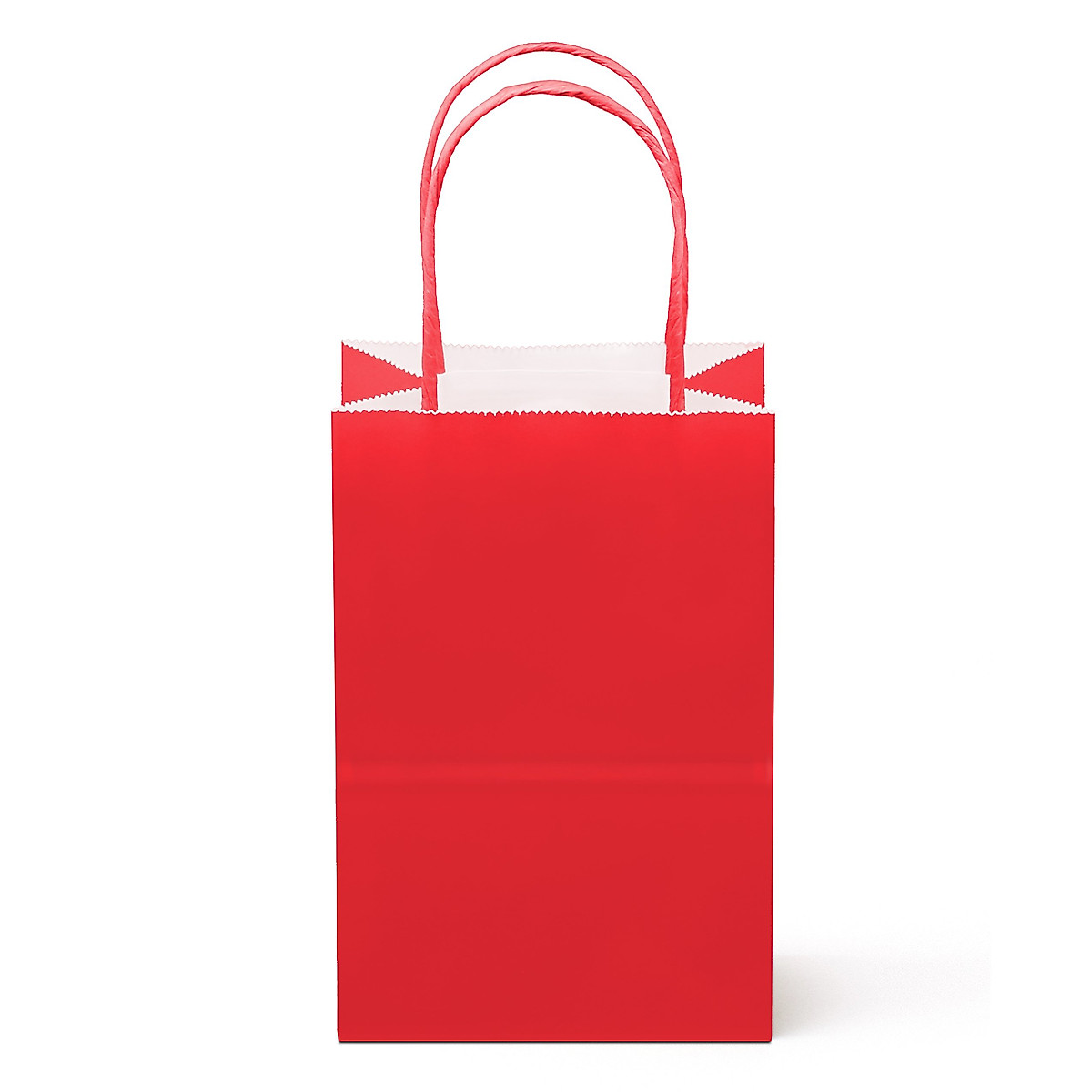 Dsquare 24ct Food Safe Premium Paper & Ink Color Kraft Bag with Handle 8.5 x 5.25 in - Party Favor Gift Bags with Handle, Color Goody Bag, Paper DIY Bag, Environmentally Safe (Small, Red)