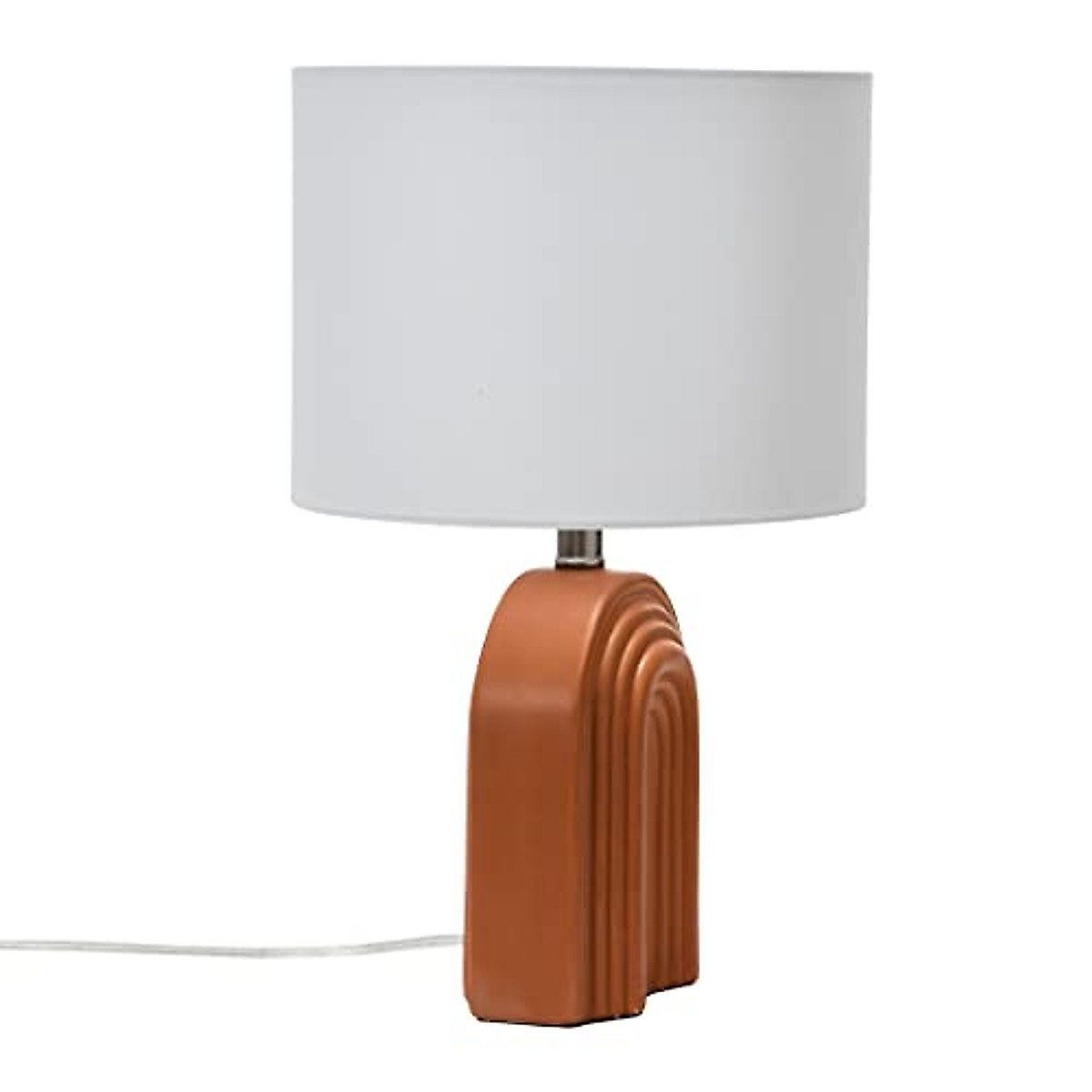 Creative Co-Op Main + Mesa Carved Arch Stoneware Table Lamp with Linen Drum Shade, Terracotta