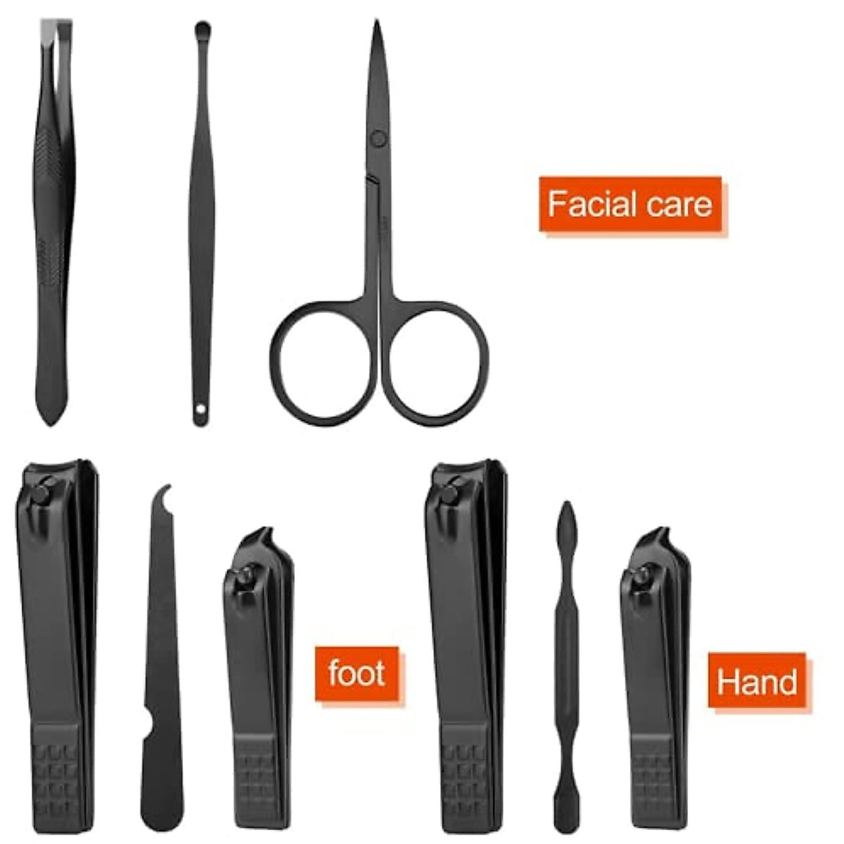 Manicure Set Pedicure Kit Nail Clippers Set 8 in1 High Precision Stainless Steel Cutter File Sharp Scissors for Men & Women Fingernails & Toenails Vibrissac Scissors with Stylish Case (black&red_8in1)