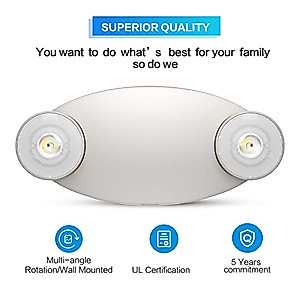SPECTSUN 6 Packs LED Emergency Light with Battery Backup-Adjustable Hardwired 2 LED Bug Eye Head Wall Mount -UL Certified 120-22VAC White Emergency Exit Lighting Fixtures for Business/Home