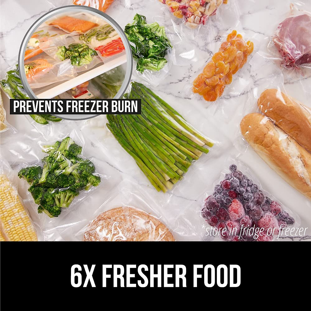 Gorilla Grip Airtight Vacuum Sealer Bags, 2 Pack, 6x Fresher Food, Pack A Meal Saver, Leakproof, Puncture Resistant, Prevents Freezer Burn, for Sous Vide, Microwave and Dishwasher Safe, 8 IN x 50 FT