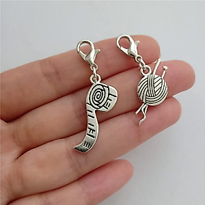 WYGUYO 3 Pcs Mini Scissors and Ball of Yarn Charms with Lobster Clasp for Bracelet, Handbags, DIY Key Chain, Tool Clip on Charm