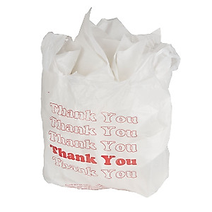 SSWBasics White Thank You Bags Case of 1000-11 ½” x 6" x 21" - Thickness .48mil HDPE- Standard Supermarket Size, Perfect for Grocery, Retail, Convenience Stores, Take-Out and Home Use