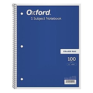 Oxford 1-Subject Notebooks, Spiral, 8 x 11, College Rule, Color Assortment May Vary, 100 Sheets, 1 Notebook (65161)