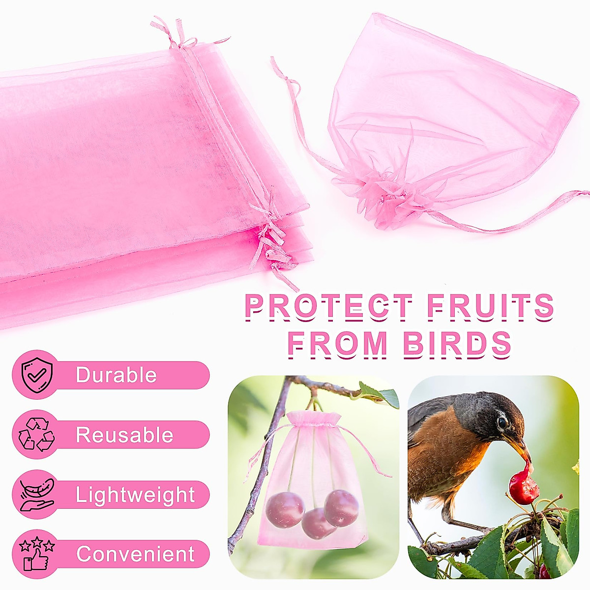 ANZNKU 50 Pack Organza Bags 4 x 6 inch Premium Sheer Drawstring Organza Bags for Candy Jewelry Party Wedding Christmas Favor Gift Bags (Pink)