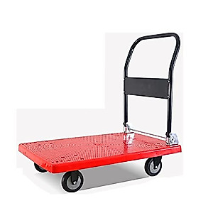 Generic Platform Hand Truck Flatbed Cart Small Platform Truck with Plastic Deck and Metal Handle Folding Trolley Easy Storage and High Load Capacity Red Foldable (Size : 440lb-4in Wheels)