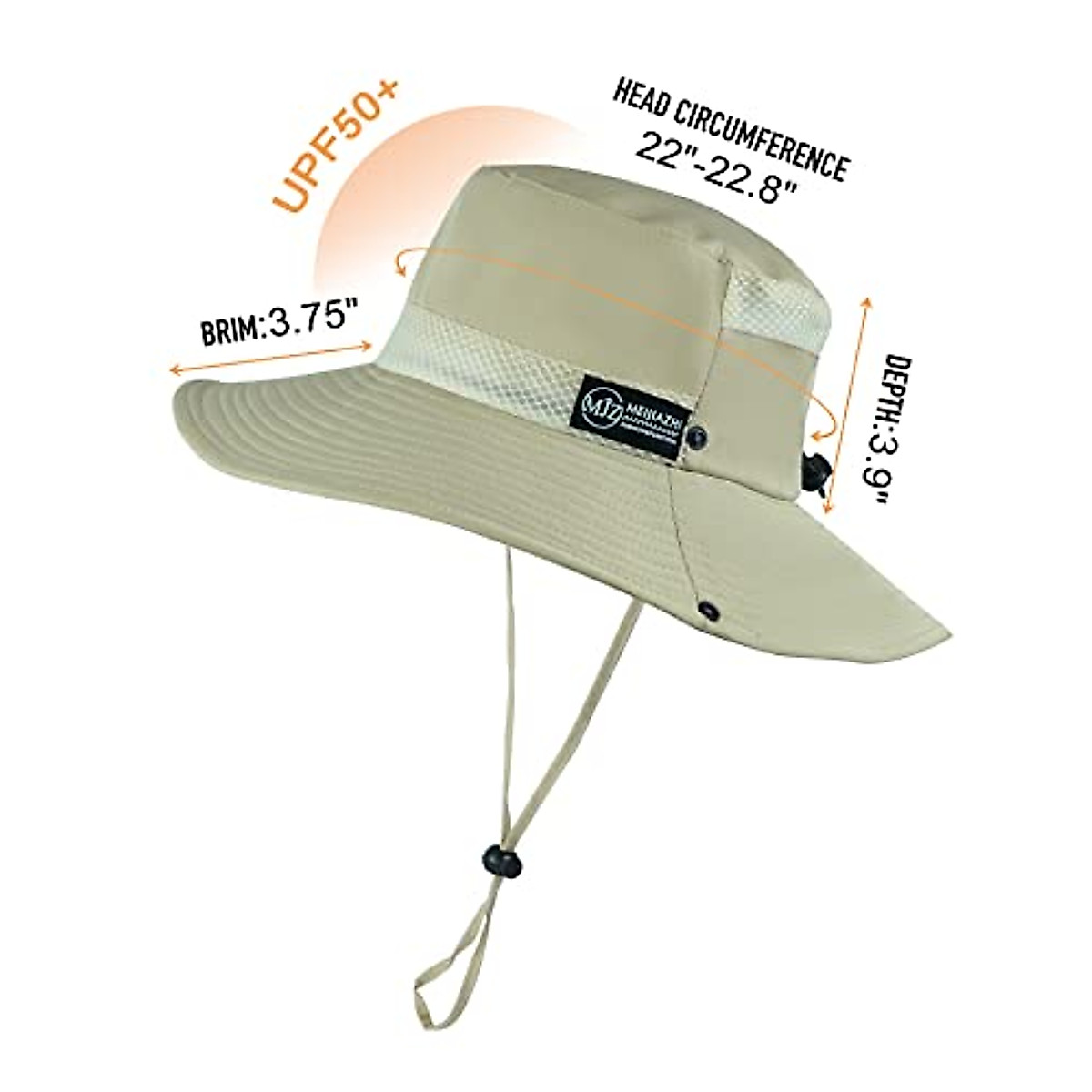 Koreshion Men Sun Hat UV UPF Wide Brim Summer Hat Waterproof Breathable Fishing Hat Adjustable Foldable Boonie Cap Outdoor Beach Hiking Safari Golf Beige