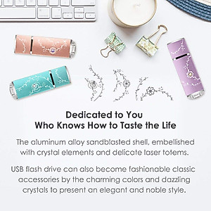 TCELL Natural Beauty 128GB USB 3.0 Flash Drive Decorated with Swarovski Elements Crystal Blue for Women Student Office Gift, Blue USB Stick