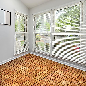 Acacia Deck Tiles (Pack of 10) - Hardwood Interlocking Patio Tiles, Outdoor Waterproof All Weather