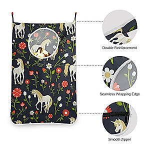hengpai Kids Cute Hanging Laundry Hamper Bag Dirty Clothes Bag Basket Fabric Wash Bag with Door Wall Hooks,White Horse Flower