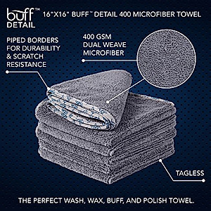 MW Pro Microfiber Car Towels (16"x 16") | 400 GSM | 80/20 Blend | Tagless | Soft Satin Piped Edges | All-Purpose Auto Detailing - Wax, Buff, Polish, Wash, Dry | 6 Pack (Gray)