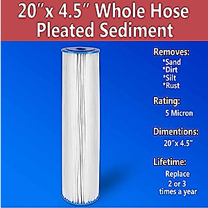 20" Big Water Filter Purifier System with 5 Micron 4.5 x 20" Pleated Sediment Cartridge