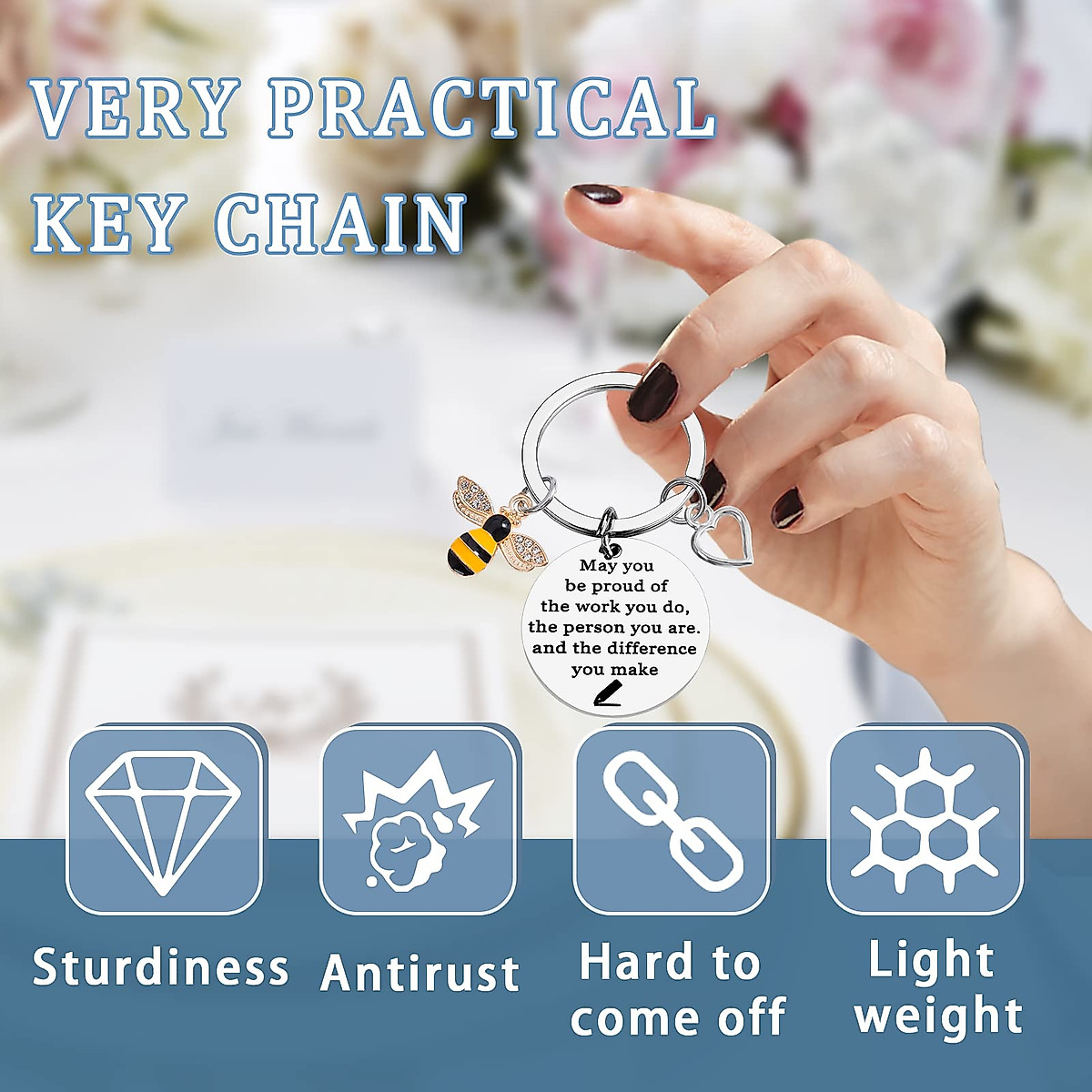 PLwelth Bee Keychain Bee Inspirational Keyring for Women Men Bee Keychain for Teacher Graduation Farewell Appreciation from Students Thank You Gifts Lovers Friends Birthday Christmas Keyring