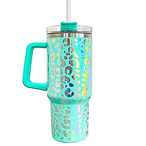 Holographic Leopard Tumbler 40 oz with Handle, Water Bottle, Gifts for Women & Men, Insulated Cup with Lid and Straw, Simple Modern, Water Bottles & Stanley Cups Trending Tumbler Gift 3D Green