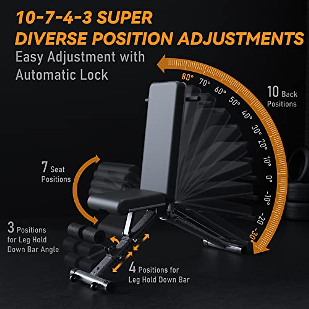 BARWING 10-5-4-2 Weight Bench Adjustable Exercise | 800 LB Heavy Incline Decline Bench Press for Home Gym More Stable and Posture Adjustments | 5 Min Easy Assembly Foldable Training Lifting Bench | Dragon Flag Handle for Abdominal Arm Workout