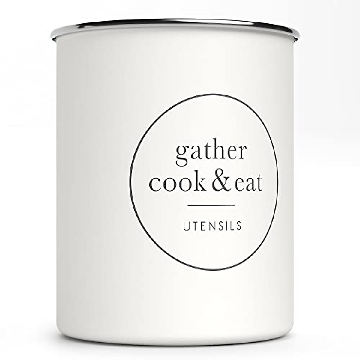 Barnyard Designs Metal Utensil Crock Holder, Rustic Farmhouse Countertop Decor, Country Kitchen Utensil Storage Caddy Organizer, White, 5.5" x 6.75”