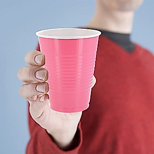 Party Hotteron [50 Count - 12 oz] Disposable Plastic Party Cups 12 oz Pink Red Black 50 Count Plastic Drinking Cups for Party (Pink, 50)