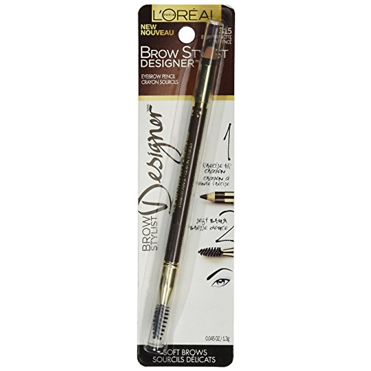 L'Oreal Paris Brow Stylist Designer Eyebrow Pencil, Dark Brunette [315] 0.045 oz