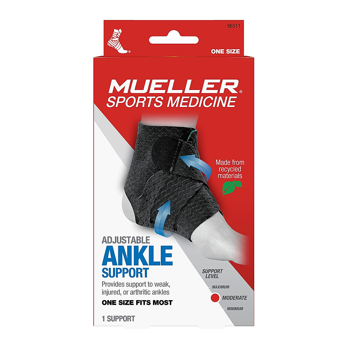 MUELLER Sports Medicine Green Adjustable Ankle Support Brace, Ankle Pain Relief Support for Men and Women, Ideal for Sprains, Strains, Arthritis, Black, One Size