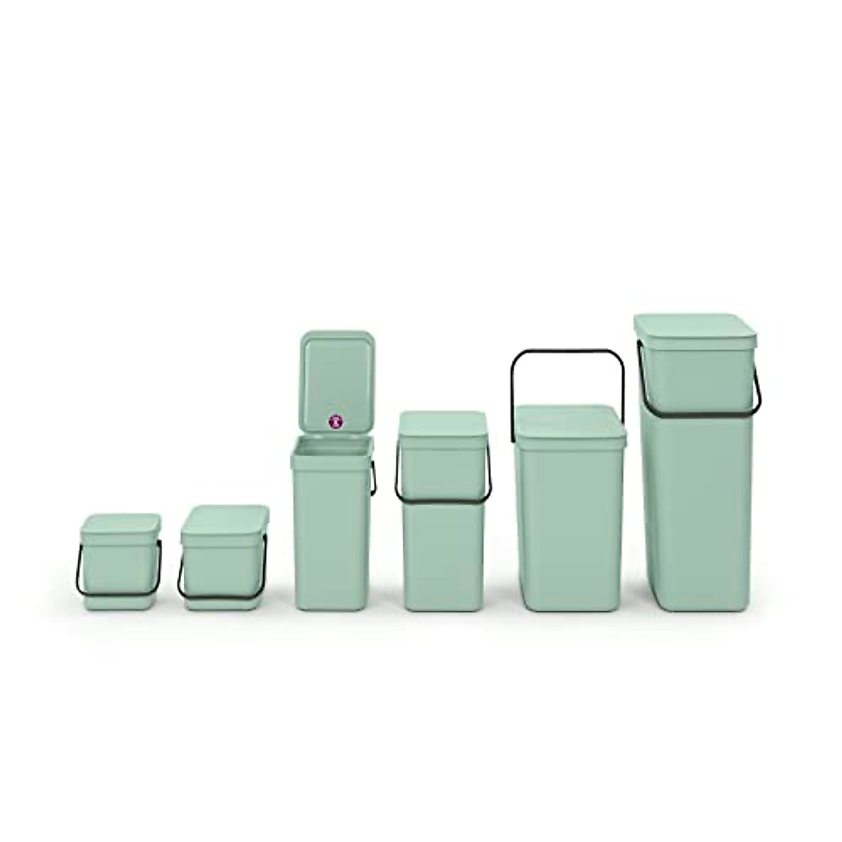 Brabantia Sort & Go Food Trash Can (0.8 Gal/Jade Green) Small Countertop Kitchen Compost Caddy with Handle & Removable Lid, Easy Clean