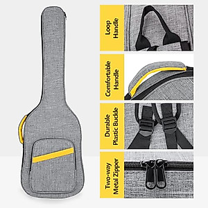 LETSROCK 47 Inch Bass Guitar Gig Bag 0.38 Inch Thick Padding Backpack Soft Bass Case Dual Adjustable Shoulder Strap Pocket & Neck Strap Gray
