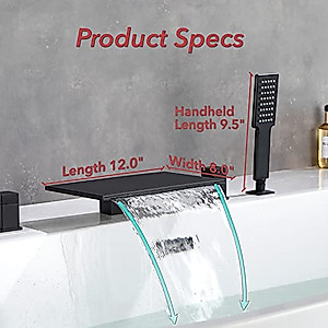 VANFOXLE Waterfall Bathtub Faucet set with Hand Shower, Roman Tub Faucets Deck Mount Matte Black Tub Faucet set Brass Tub Filler Bathroom Faucets with Hand Shower