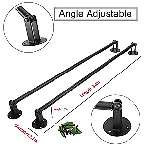 MYOYAY Corner Garment Rod 34in 2 Pack Industrial Pipe Clothes Hanging Bar Angle Adjustable Wall Mounted Clothes Rack Black Space Saving Metal Dryer Rails