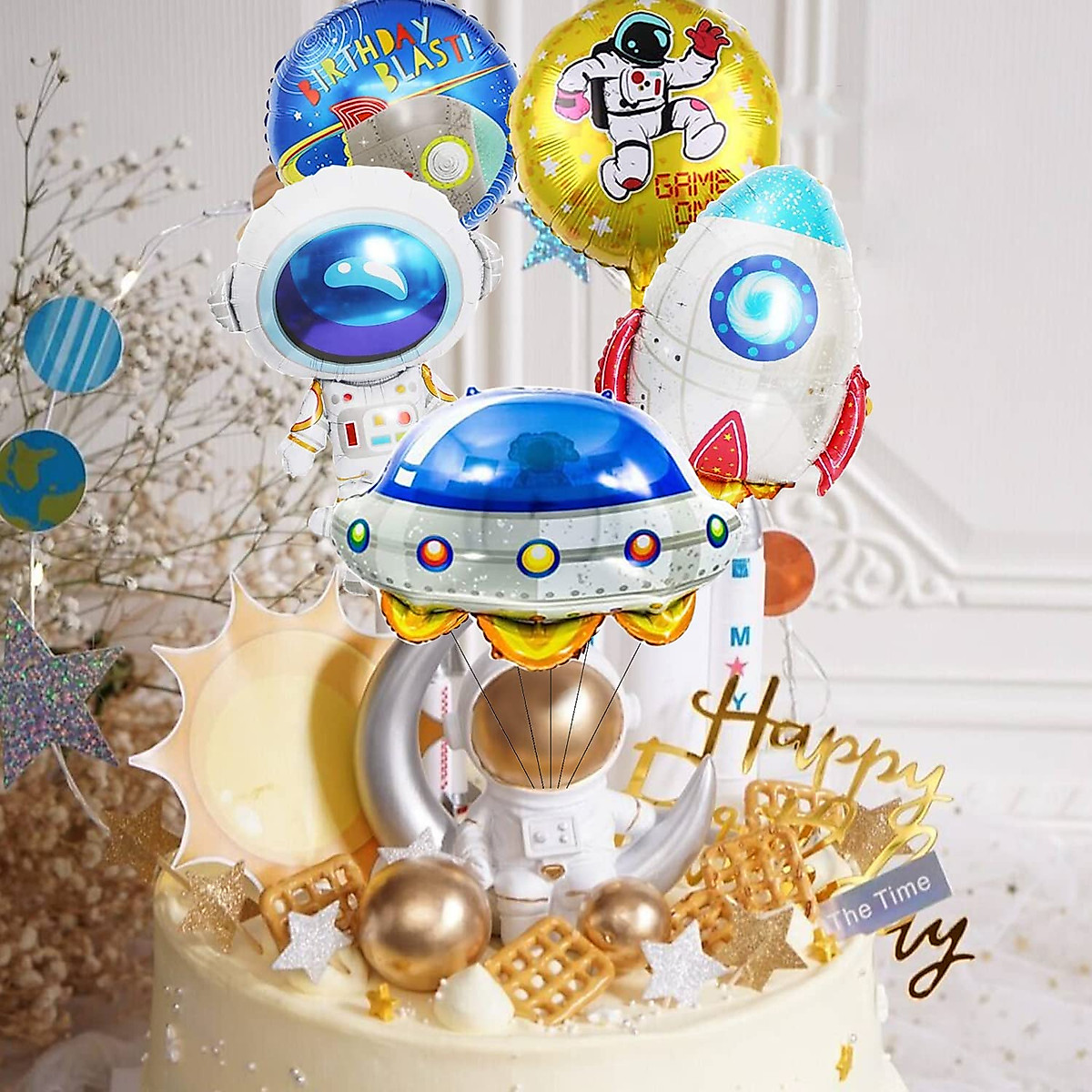 6 PCS Outer Space Rocket Balloons for Party Birthday Decoration, LALIPOK Astronaut Foil Balloon Large Universe UFO Spaceman Garland for Boys Kids Babyshower Supplies