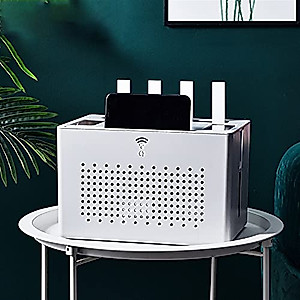 YAOLUU WiFi Storage Box Double-Layer Wireless WiFi Router Storage Box Desktop Socket Wire Organizer Box TV Set Top Rack Power Strip Hidden Set-top Box Stand (Color : GY)