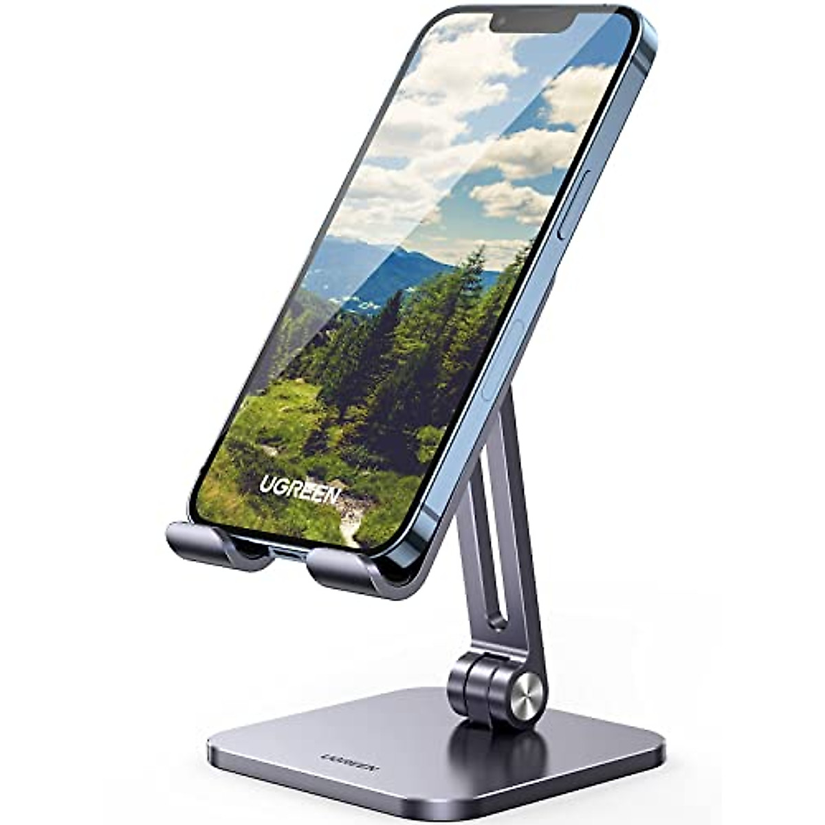 UGREEN Phone Stand Desk Cell Phone Holder Stand Stable Angle Adjustable Foldable Office Tabletop Aluminum Compatible with iPhone 14 Pro Max Plus 13 Pro Max 12 11 Samsung Galaxy S23 Ultra, 7.9 in