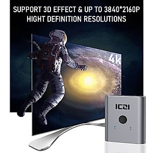 HDMI Switch 4K@60Hz, Ultal Slim Aluminum ICZI HDMI Switcher 2 in 1 Out &1 in 2 Out Bi-Directional HDMI Splitter HDCP 2.0 Support 4K 3D HD 1080P for PS5 PS4 Xbox Roku HDTV Blu-Ray DVD TV Box