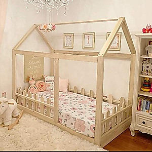 Twin Full or Queen Size House Bed with Picket Fence Railings Handmade in USA