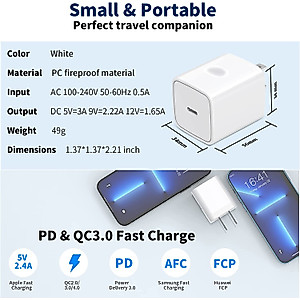 tiavalmax USB C Charger Cable for iPhone iPad, USB 2.0 Type C Charger Fast Charging (2 Pack USB C Charger Block & 6.6ft USB C to Lightning Cable)