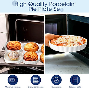 Zhehao 5 Pcs Porcelain Tart Pan Set, 5"/ 6"/ 7"/ 9"/ 11" Quiche Ceramic Baking Dish Non Stick Round Pie Dish White Pie Plate with Ruffled Edge for Tarts, Pie, Microwave, Dishwasher and Oven Safe