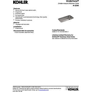 KOHLER 5290-NA Undertone 31-1/4-Inch x 17-7/8-Inch x 9-5/16-Inch Large Undermount Single-Bowl Kitchen Sink, Stainless Steel