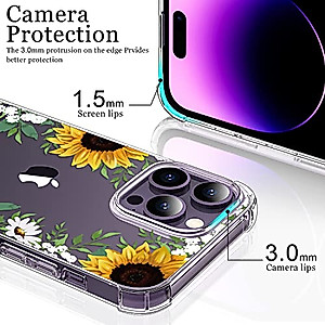 ZADORN Compatible with iPhone 14 Pro Max Case with Screen Protector and Camera Cover,Fashion Designs for Women Girls,Soft TPU Bumper Protective Trendy Phone Case for 6.7",White Floral Sunflowers