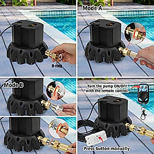 EDOU DIRECT Remote Control Pool Cover Pump Black Edition | HEAVY DUTY | 1,200 GPH Max Flow | 75 W | Includes 16' Drainage Hose & 3 Adapters | Ideal for draining water from above ground & inground pool