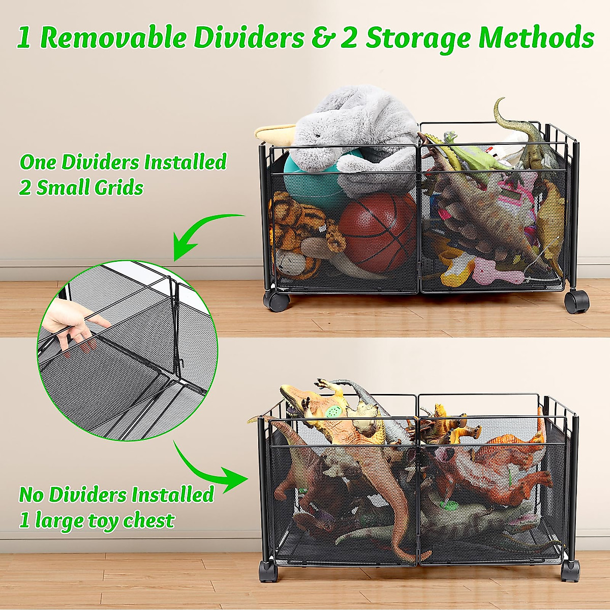 ANNKIE Toy Box,Toy Chest for Kids,Toy Box for Boys Girls, 80L Metal Toy Storage Organizer with Wheels & Removable Divider, Foldable Sturdy Large Toy Box Chest Storage for Nursery, Laundry, Camping