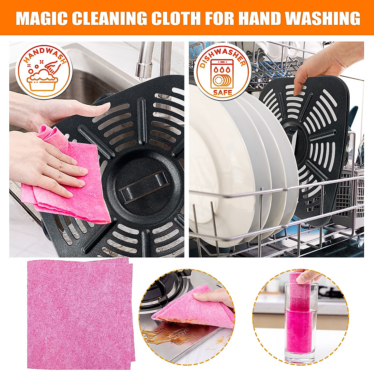 Air Fryer Grill Pan for Nuwave Brio, Replacement 6 IN 1 8QT 7 IN 1 7.25 QT Air Fryer Grill Plate Crisper Plate Rack Parts Accessories Tray with Rubber Bumper Tips for Square Nuwave Brio Air Fryer Oven