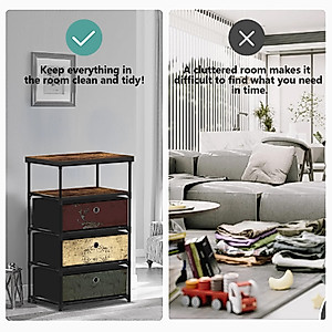 VASICAR Storage Drawer Units, 3 Drawers Nightstand with Shelves, Small Fabric Dresser, Beside Table, Storage Shelf for Bedroom, Living Room, Entryway, Hallway, Nursery, Dorm, Pattern