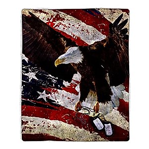 Bedford Home Sherpa Fleece Throw Blanket - American Flag Bald Eagle Print, Lightweight Hypoallergenic Bed Couch Plush Blanket for Adults and Kids