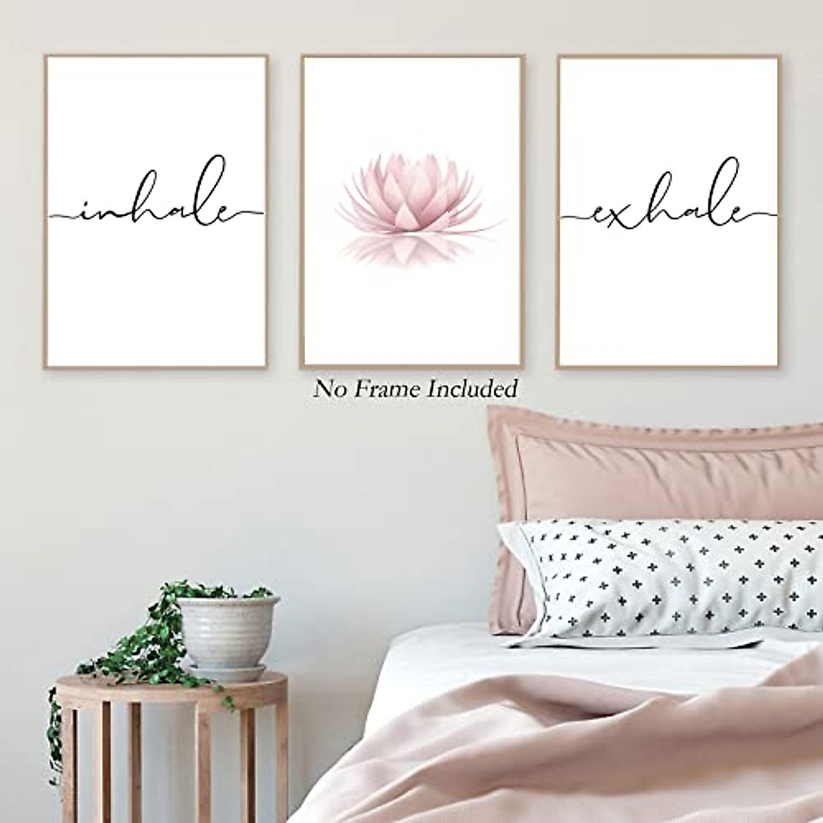 Inhale Exhale Wall Art Decor - Inhale Exhale Canvas Wall Art Zen Pictures Wall Art Yoga Pink Lotus Wall Art Meditation Poster Artwork for Living Room Bedroom 16x24 Inch (set of 3) Unframed