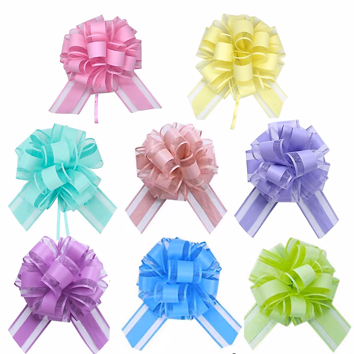 8 Piece Large Gift Bow,Multi Colour Drawstring Bow for Gift Wrap,6 inch,Basket and Wedding Decoration,Holiday and Birthday Gift Wrap Bows