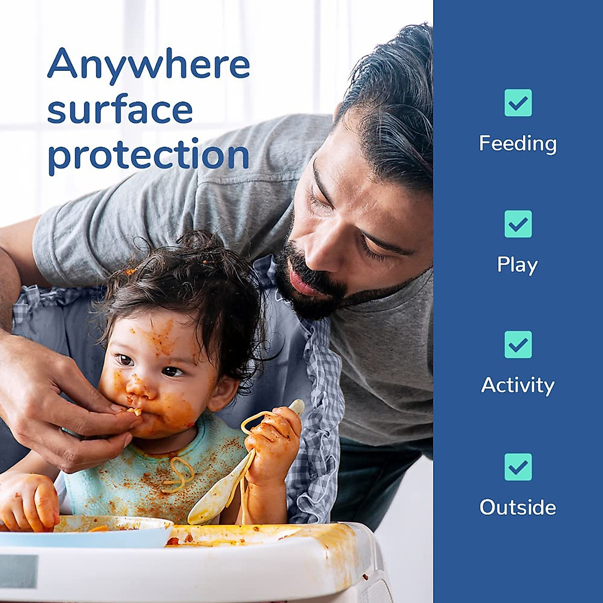 WildCubz 51" Heavy Duty Baby Splat Mat for Under High Chair | Includes Wet Bag | Premium Washable Toddler Mat | Baby Led Weaning | High Chair Mat for Floor | Craft Mat | Splash Mat (Space)