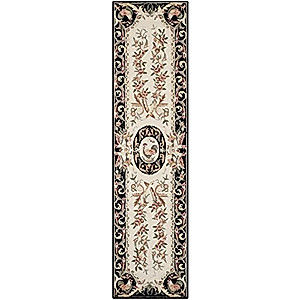 SAFAVIEH Chelsea Collection 3' x 12' Ivory / Black HK48K Hand-Hooked French Country Wool Runner Rug